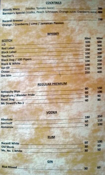 Menu at Cafe Toto's, Calangute, Khobra Vaddo