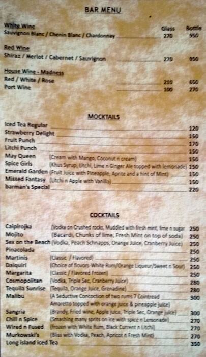 Menu at Cafe Toto's, Calangute, Khobra Vaddo