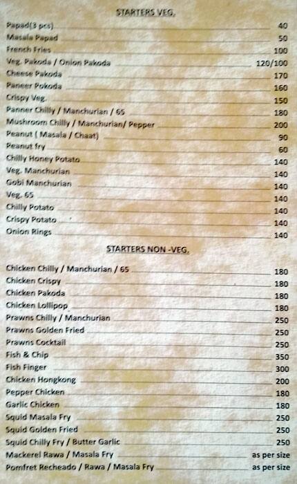 Menu at Cafe Toto's, Calangute, Khobra Vaddo