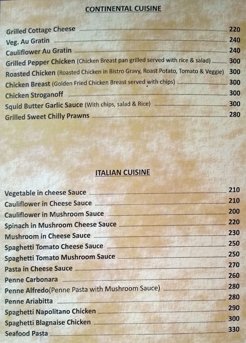 Menu at Cafe Toto's, Calangute, Khobra Vaddo