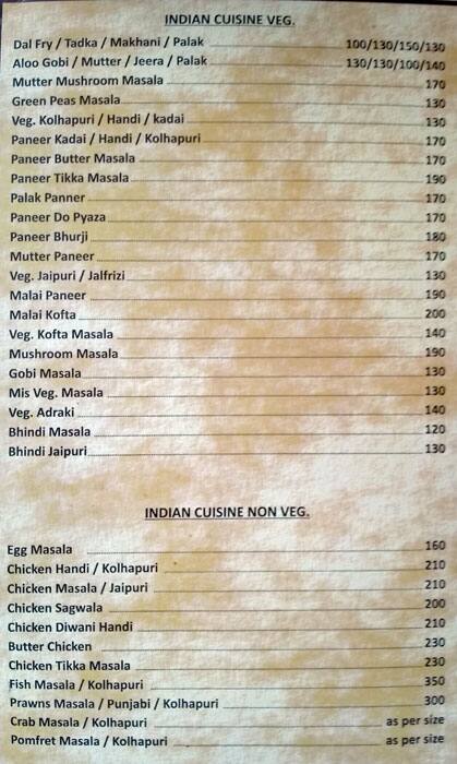 Menu at Cafe Toto's, Calangute, Khobra Vaddo