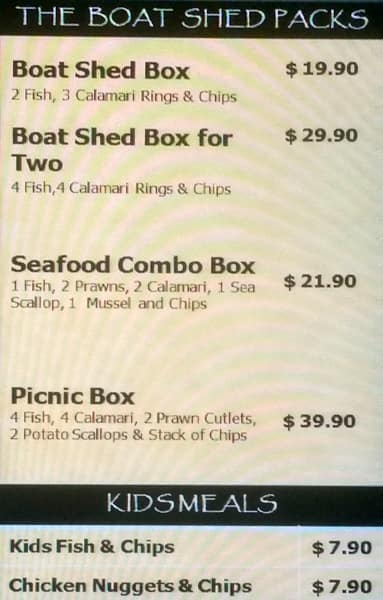 Menu at The Boat Shed restaurant, Scarborough