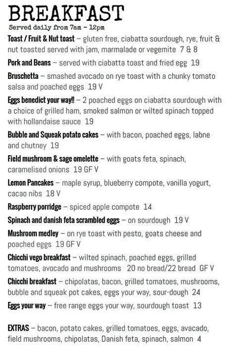 Menu at Deli Chicchi cafe, Mount Claremont