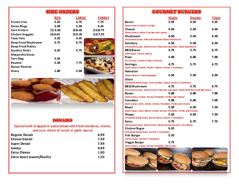Menu at Burger Baron 124st, Edmonton, 118 Ave NW