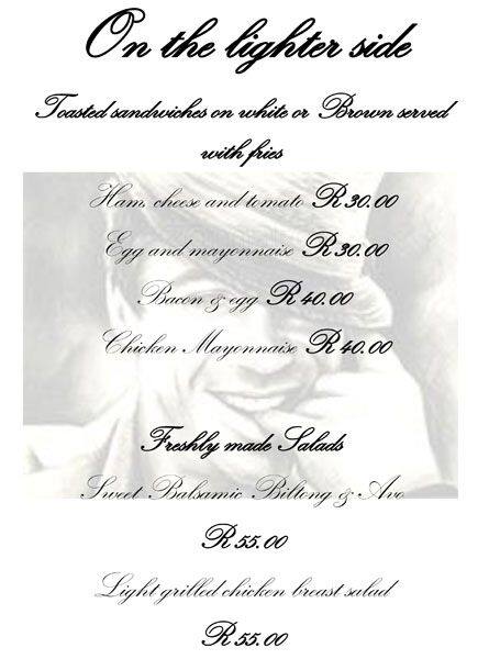 Menu at Ila Rouge Restaurant - Villa Paradiso, Hartbeespoort