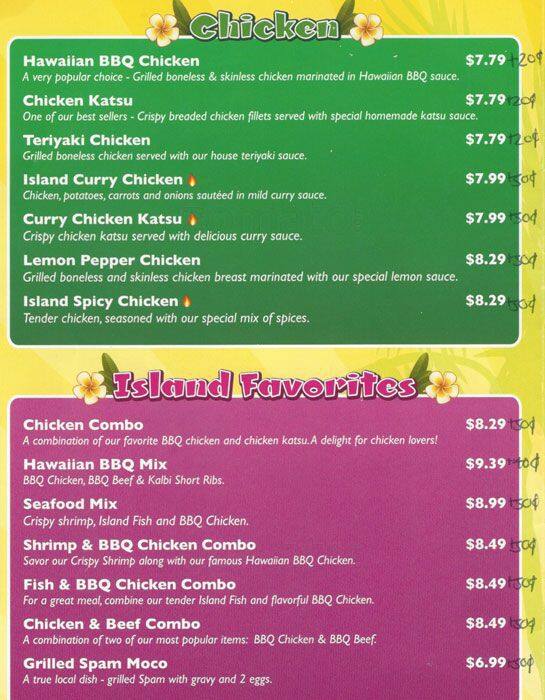 Menu at Hilo Hawaiian BBQ, American Canyon