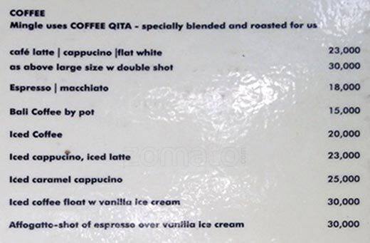 Menu at Warung Siam restaurant, Ubud