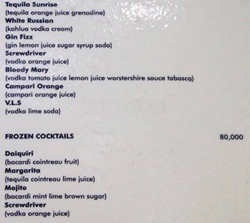 Menu at Warung Siam restaurant, Ubud