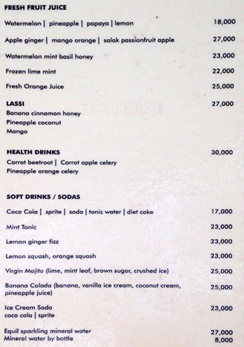 Menu at Warung Siam restaurant, Ubud