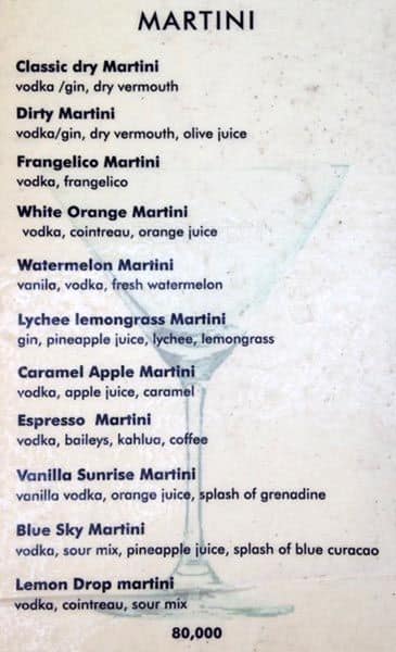 Menu at Warung Siam restaurant, Ubud