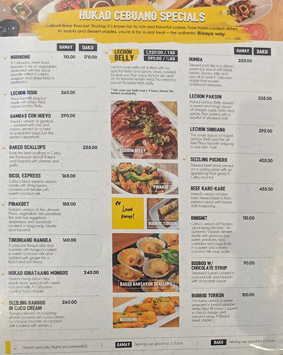 Carta del restaurante Hukad, Parañaque, Dr Arcadio Santos Ave