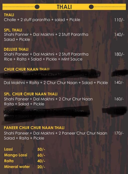 Menu at Murthal Parathe Wala, Delhi