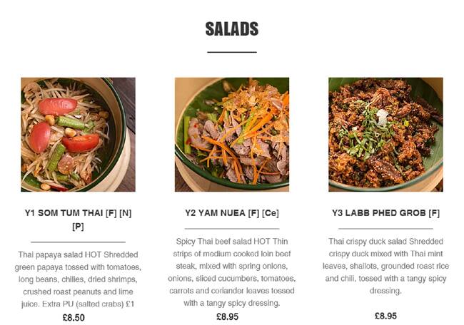 Menu at Pinto Thai restaurant, London