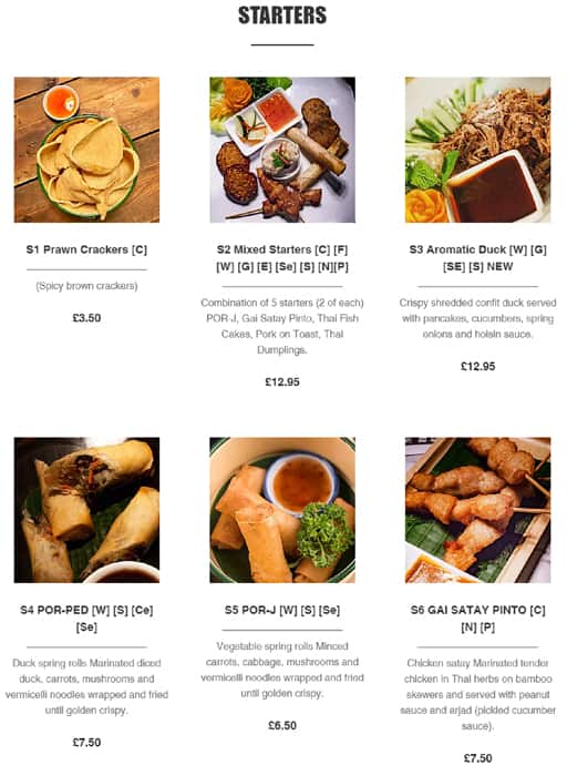 Menu at Pinto Thai restaurant, London