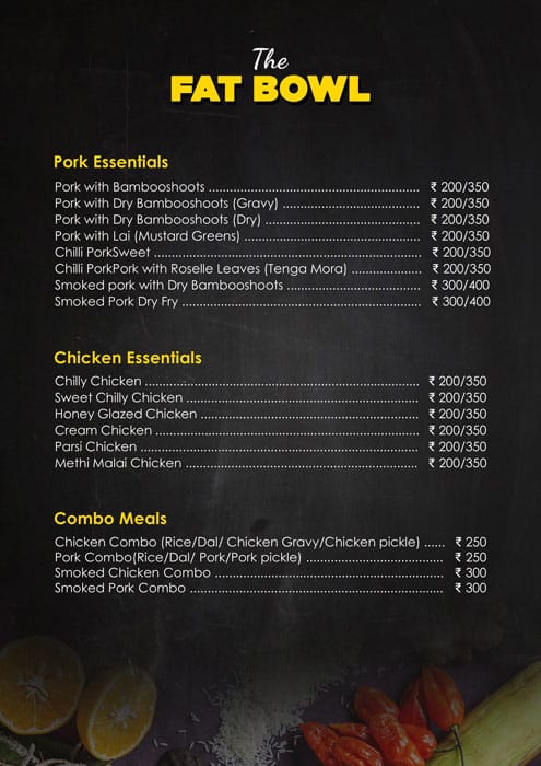 Menu of Fat Bowl, Hengerabari, Guwahati