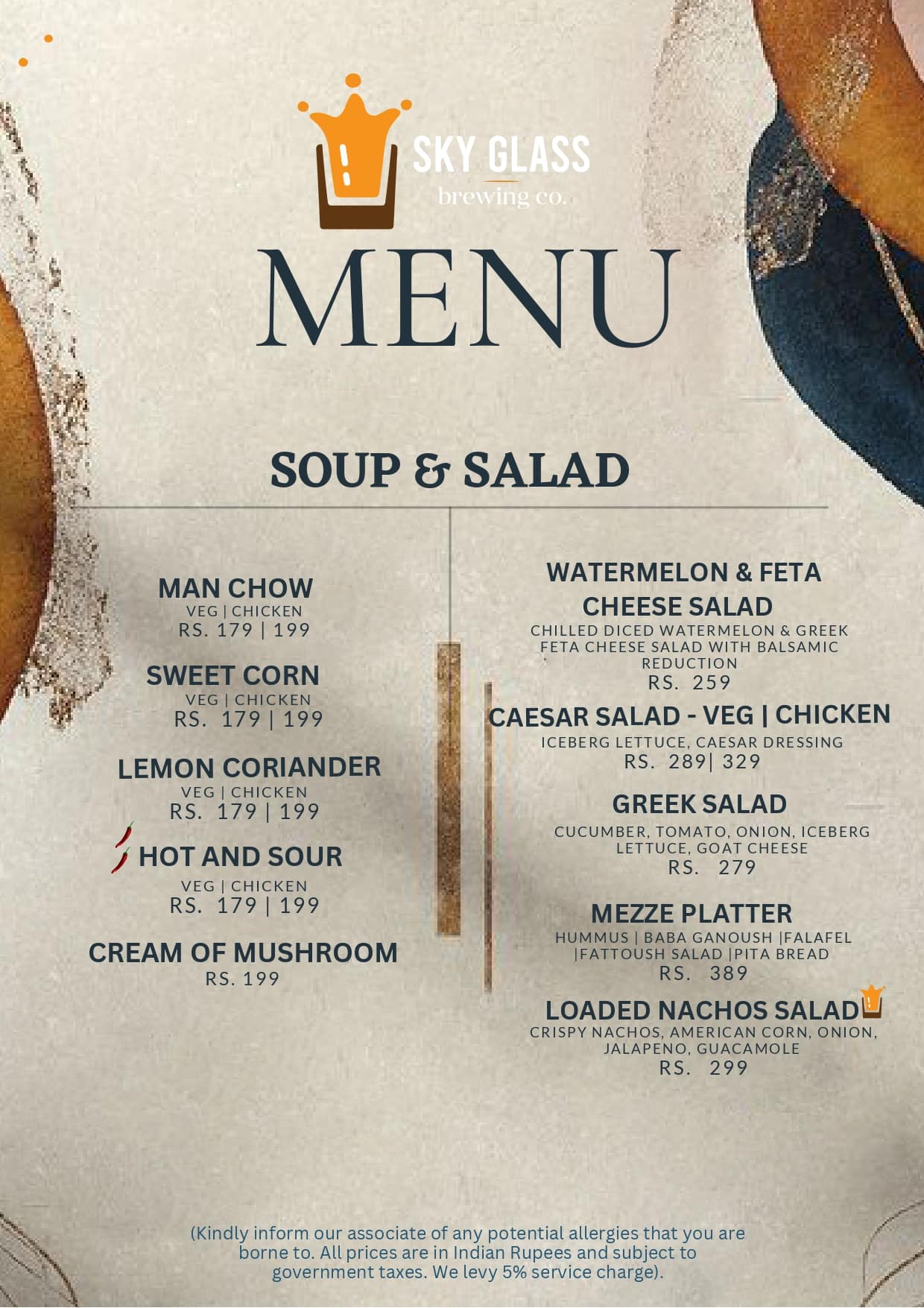 Menu of Sky Glass Brewing Co., Gomti Nagar, Lucknow