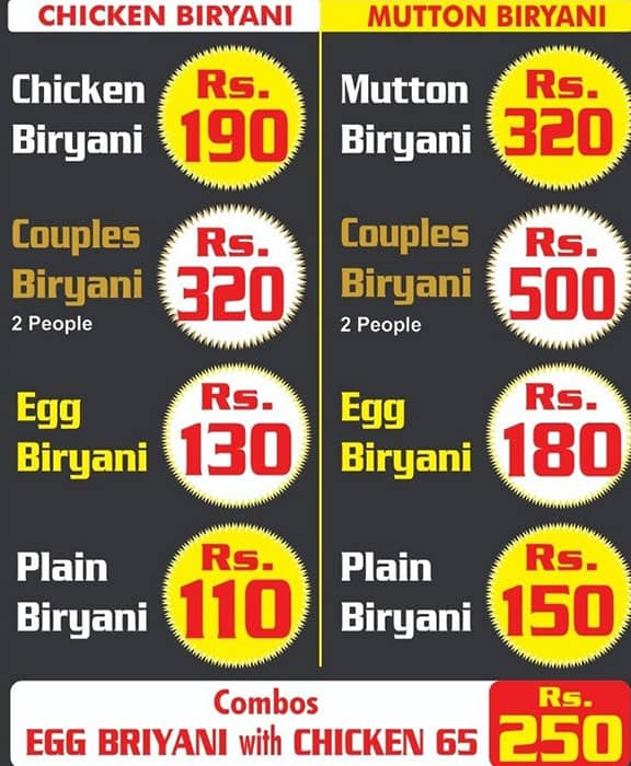 Menu of Sulthan Vaniyambadi Biryani, Madipakkam, Chennai