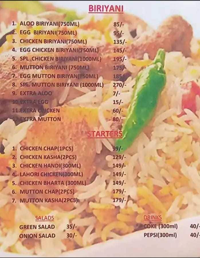 Menu of New Haji Biryani, Baguihati, Kolkata