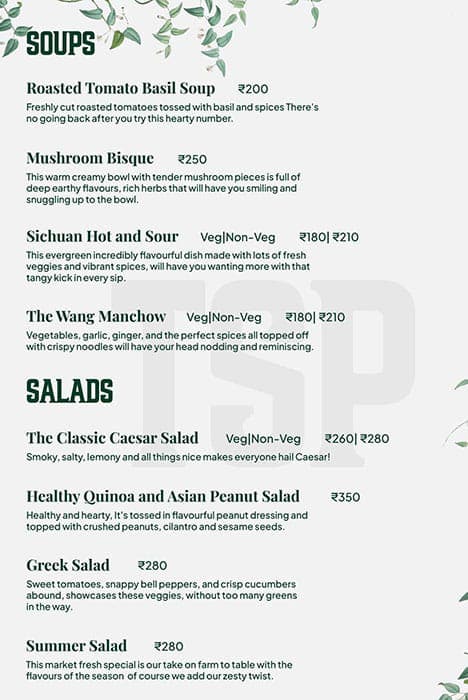 Menu of The Silent Partner, NIBM Road, Pune