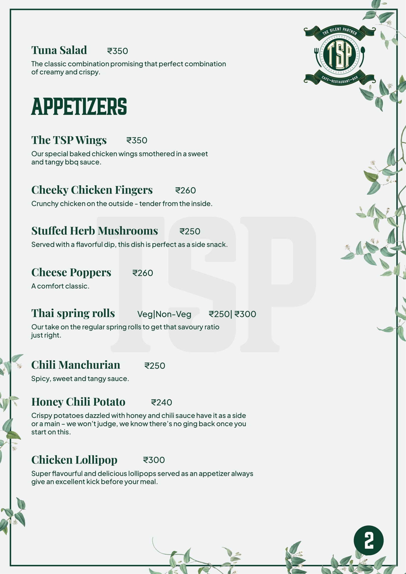 Menu at The Silent Partner, Pune