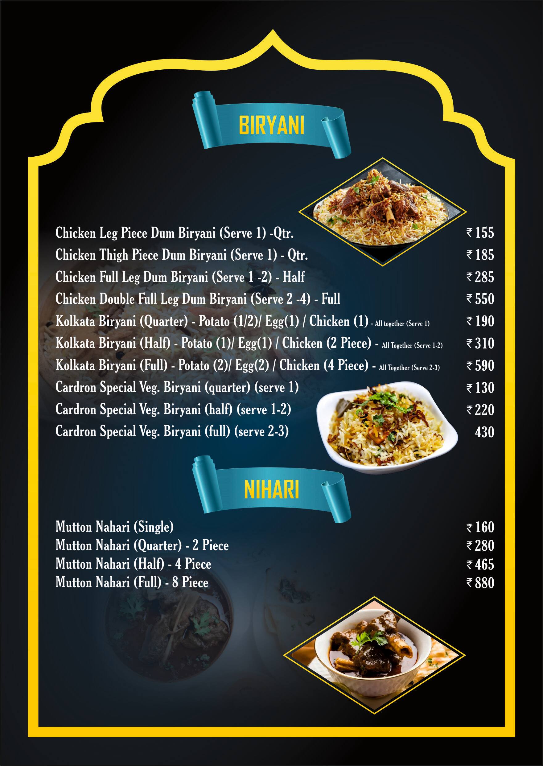 Menu of Cardron Biryani's, Sector 62, Noida