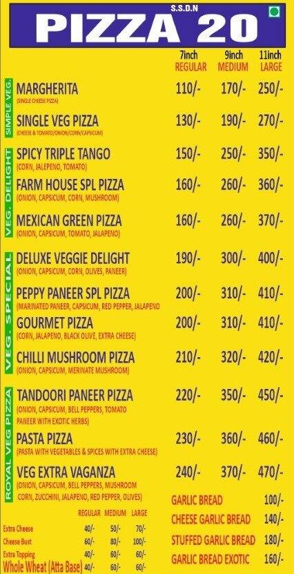 Menu of Pizza 20, Sector 7, Dwarka, New Delhi