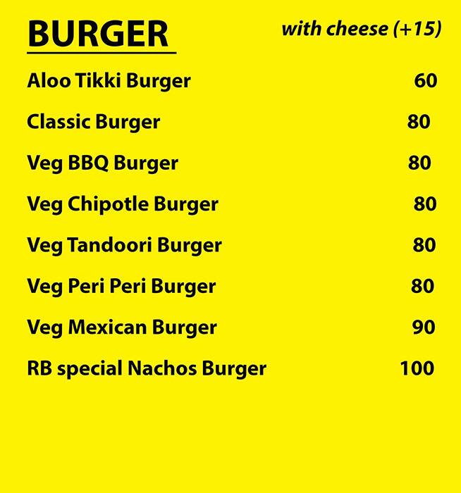 Menu of RB Food's, Sus, Pune