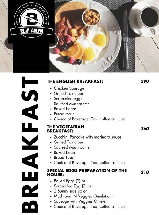 Menu of Blip Arena, Kanakapura Road, Bangalore