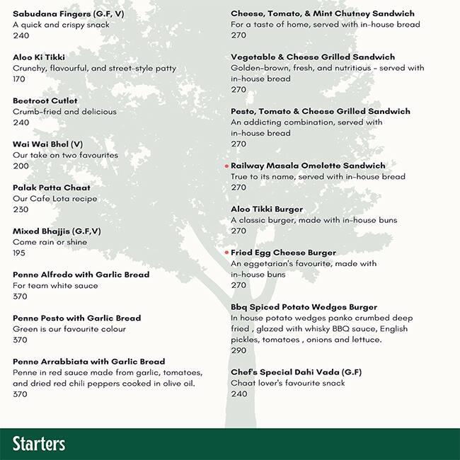 Menu of Roots - Cafe In The Park, Sector 29, Gurgaon