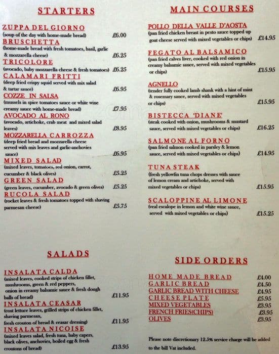 Carta del restaurante Misto, Londres, 7 Shepherd Market