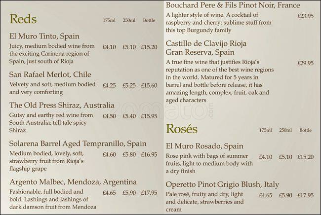 Menu at The Prince of Teck pub & bar, London