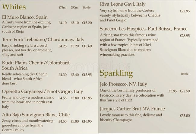 Menu at The Prince of Teck pub & bar, London