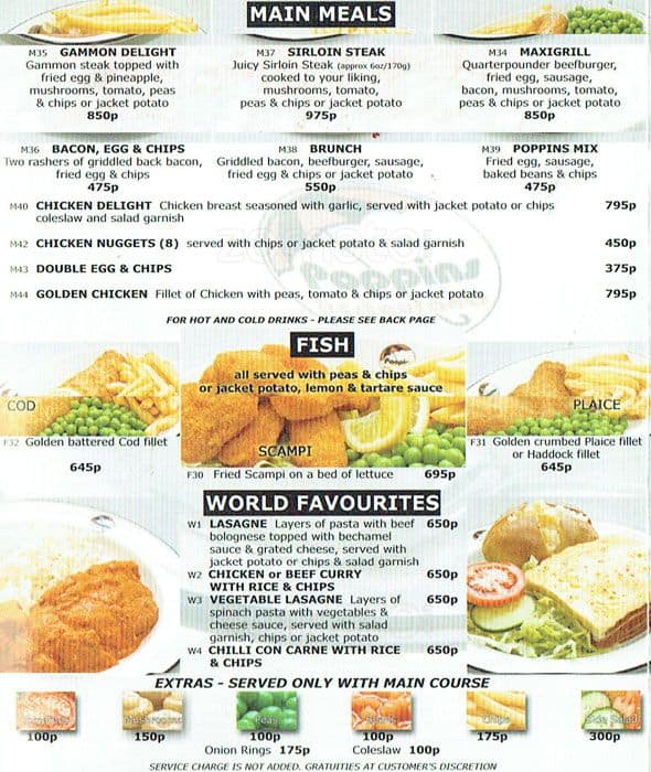 Menu at Poppins cafe, Romford, 1 Western Rd