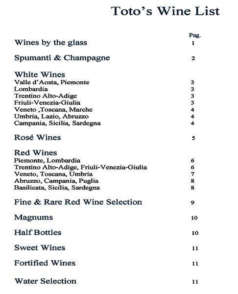 Menu at Toto's Restaurant, London, Walton House