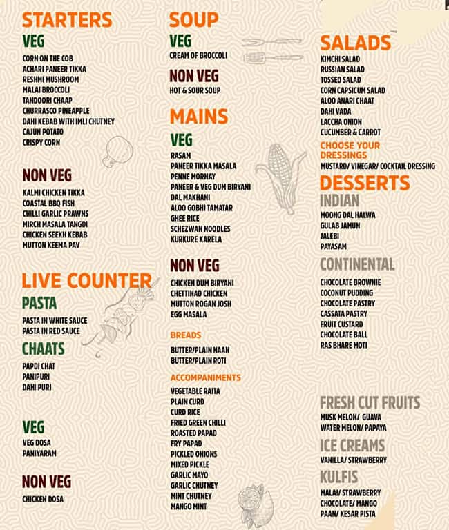 Menu of Barbeque Nation, T. Nagar, Chennai