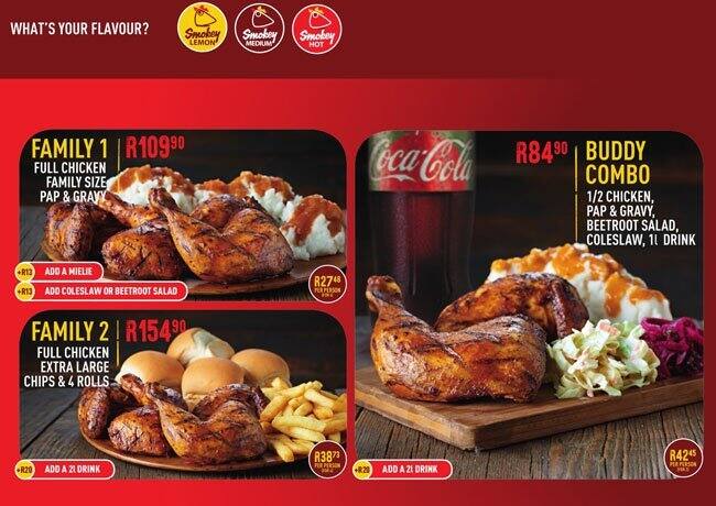 Carta del restaurante Chicken Stop, Johannesburgo, 54 Kotze St
