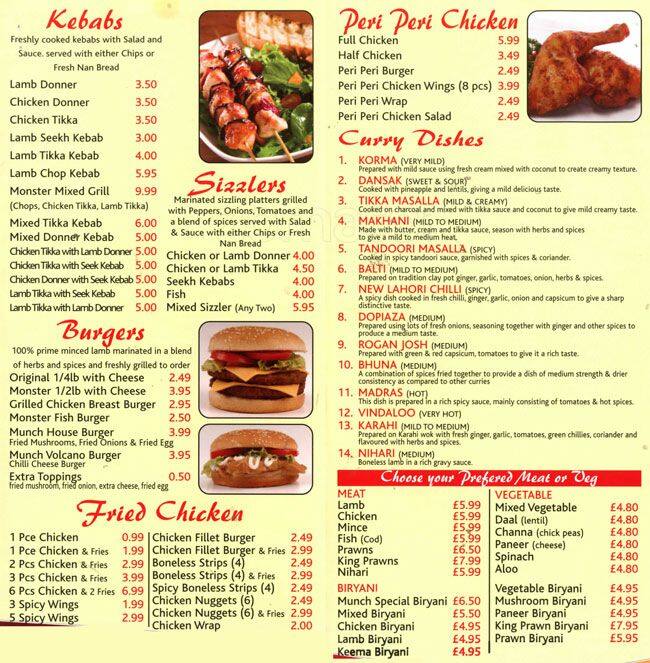 Menu at Mr Munch restaurant, Manchester, 13a
