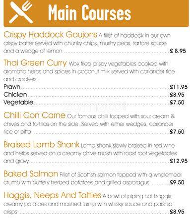 Menu at Bunker Bar, Glasgow