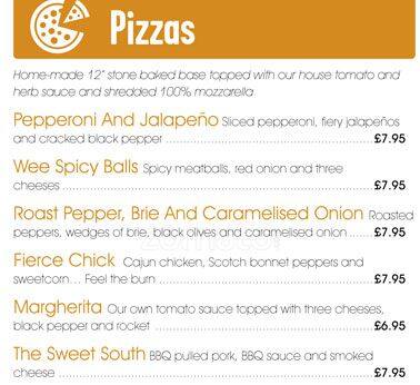 Menu at Bunker Bar, Glasgow