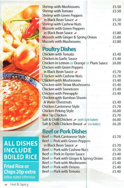 Menu at Young’s kitchen fast food, Glasgow