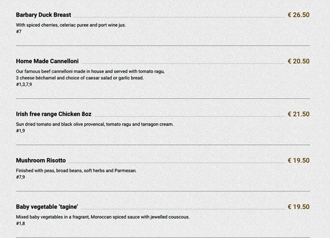 Menu at Trocadero Restaurant Dublin, Dublin