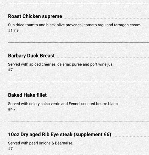 Menu at Trocadero Restaurant Dublin, Dublin