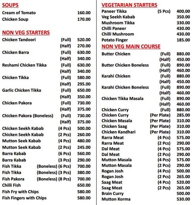 New Minar Menu, Menu for New Minar, Greater Kailash (GK) 1, New Delhi ...