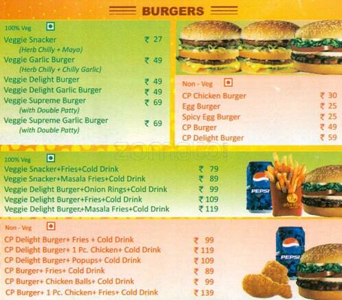 Menu at Chick Picks, Chandigarh, 6