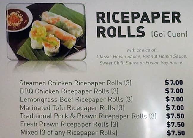 Menu at Taste Of Saigon restaurant, Surry Hills