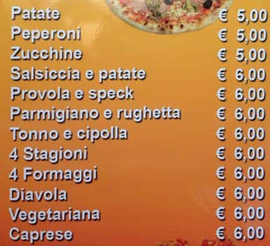 Menu da Lo Sfizio, Roma, Via Squillace