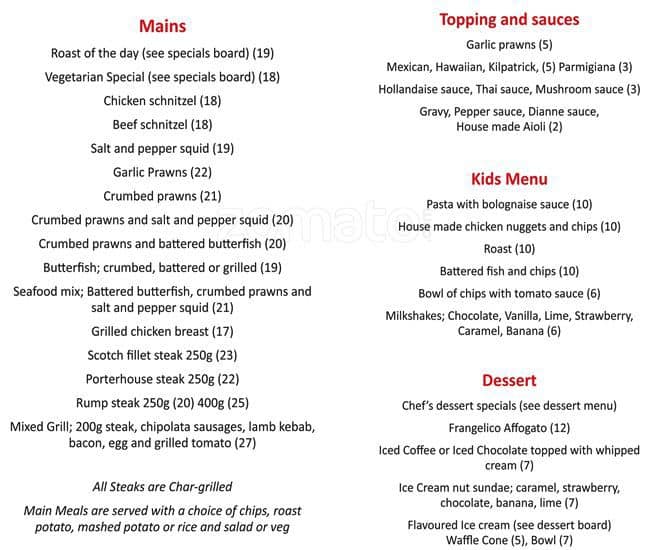 Menu at The Lonsdale Hotel pub & bar, Lonsdale