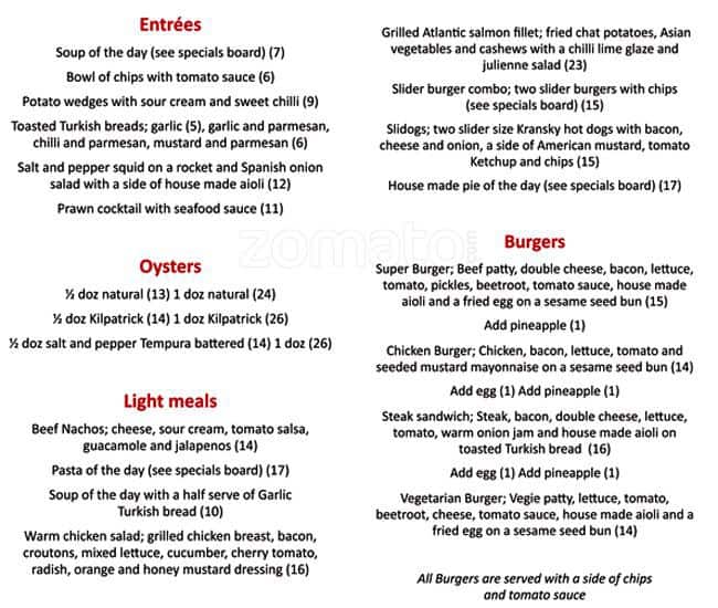 Menu at The Lonsdale Hotel pub & bar, Lonsdale