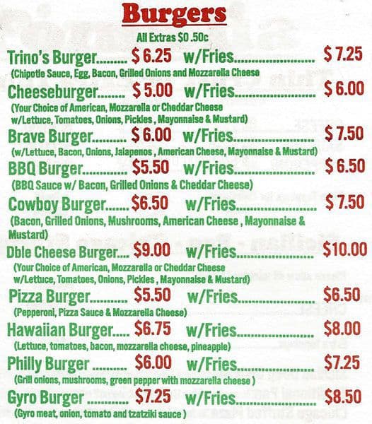 Menu at Trino's pizzeria, Chicago