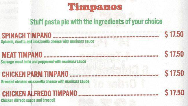Menu at Trino's pizzeria, Chicago